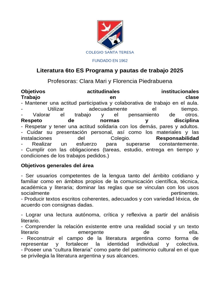 Literatura 6to ES Programa y pautas de trabajo 2025 | PDF | Poesía | Cuentos