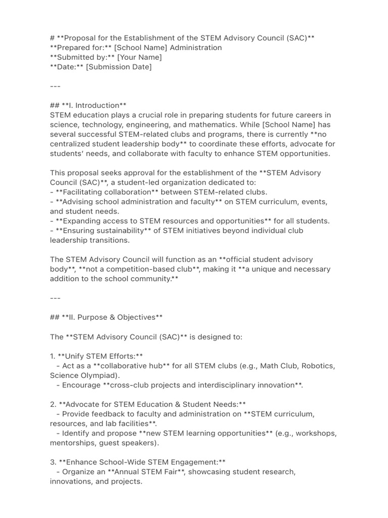 # Proposal For The Establishment of The STEM Advisory Council (SAC ...