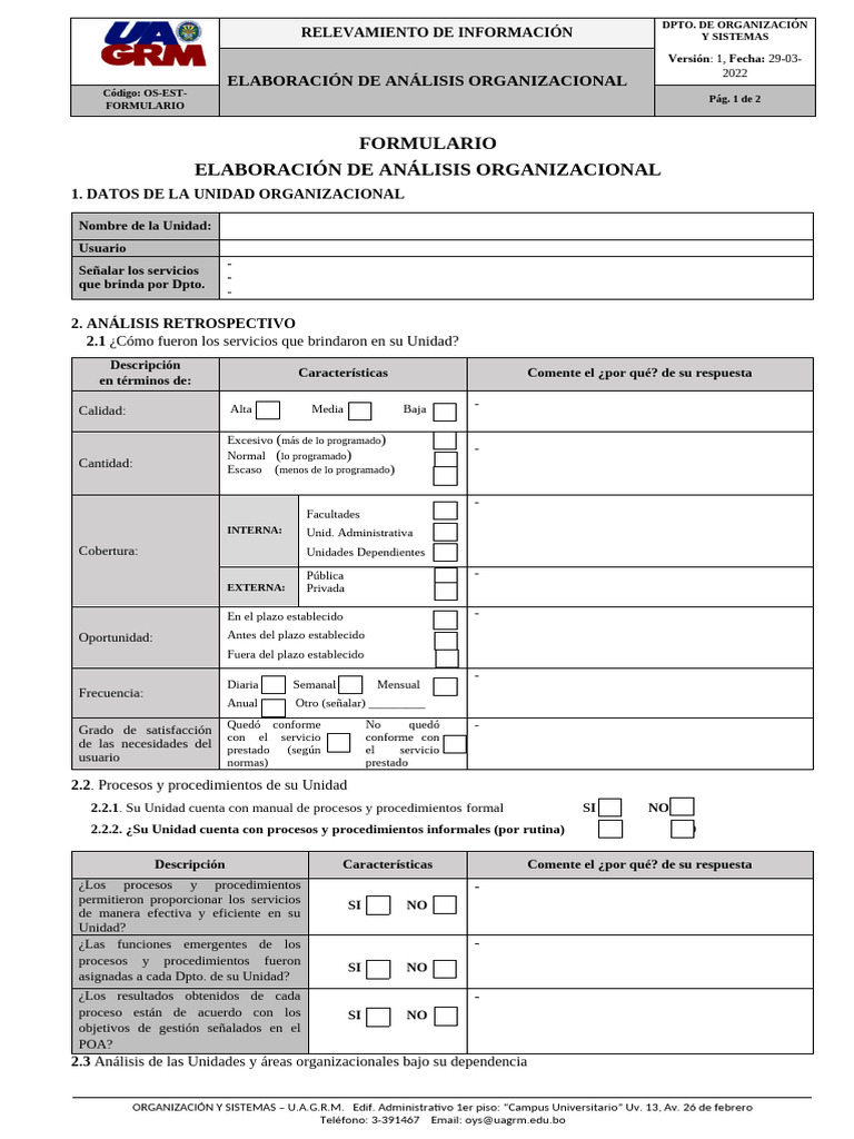 Formulario de Analisis Organizacional | PDF