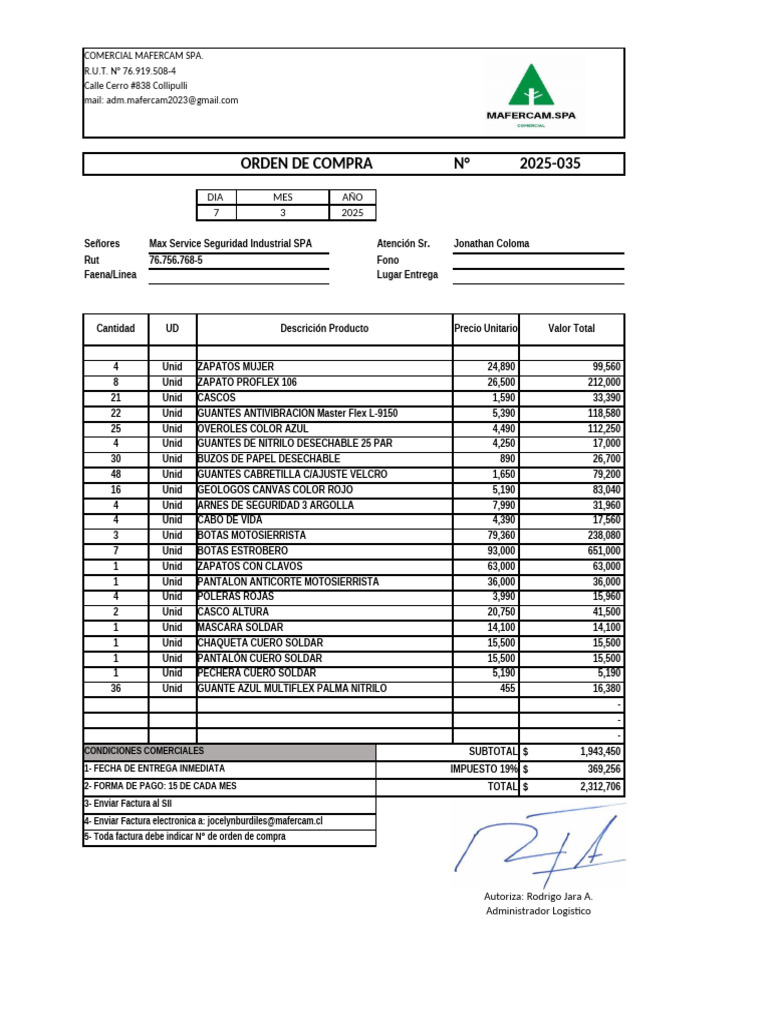 Orden de Compra | PDF | Documentos empresariales