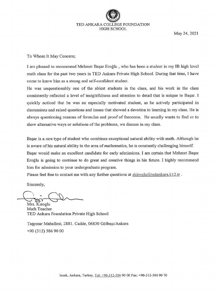 Referans Mektubu Örneği 1 | PDF