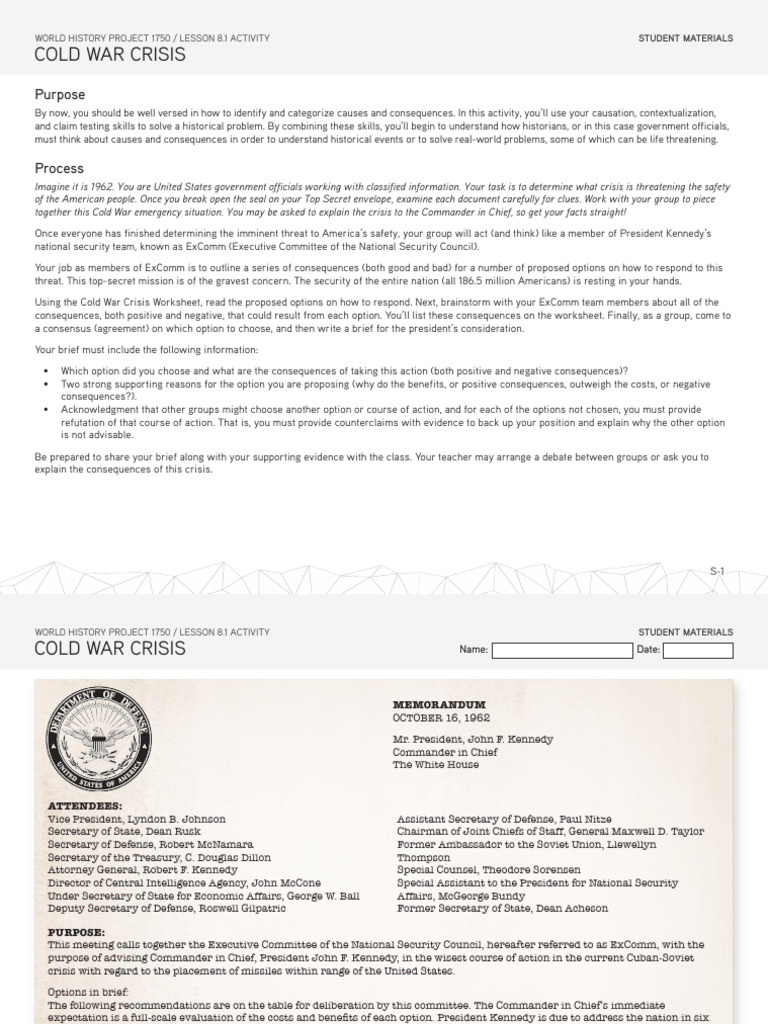 WHP 1750-8-1 7 Activity Simulation Cold War Crisis Student | PDF | John ...