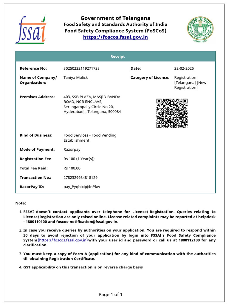 Fssai Registration | PDF