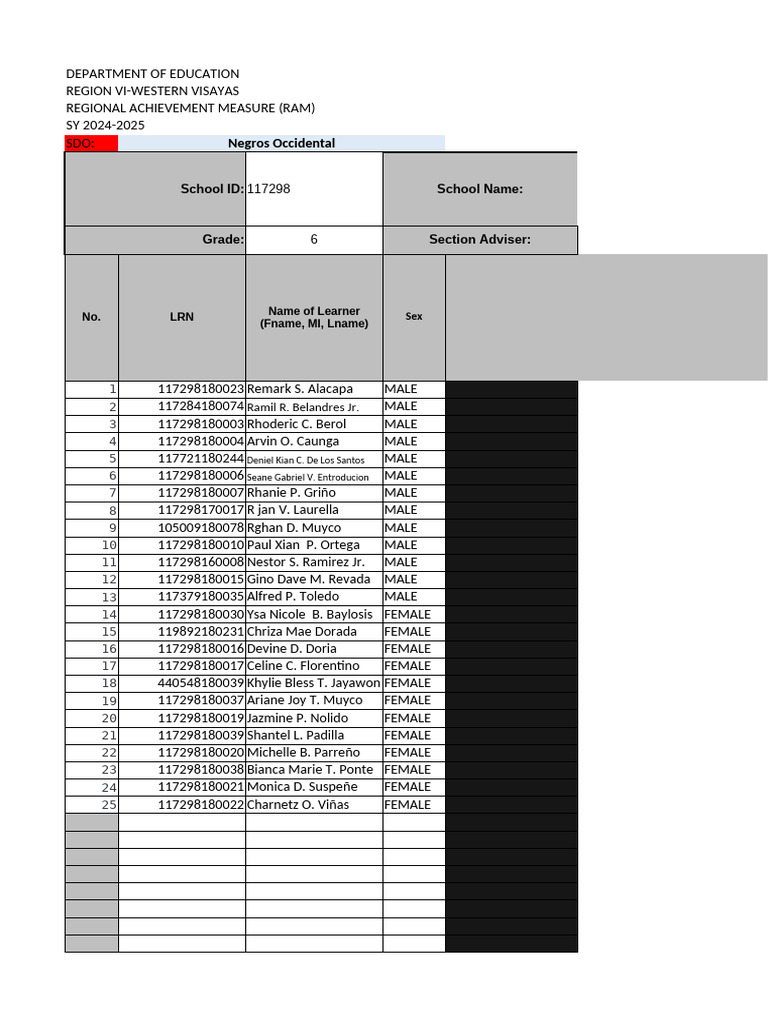 Grade - 6-1class Scoresheet | PDF