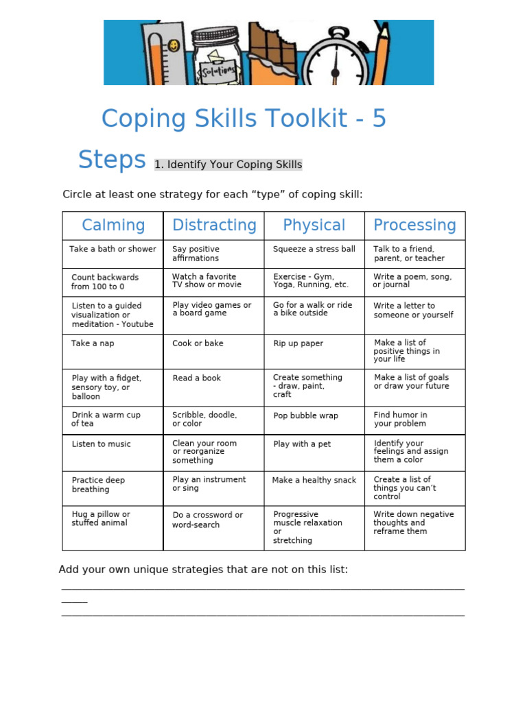 Coping Skills Toolkit Worksheet | PDF | Behavioural Sciences | Mental ...