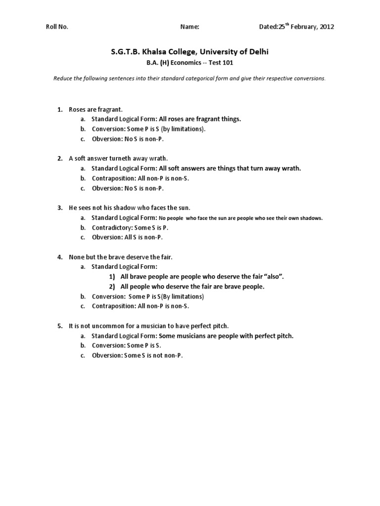 Reduction To Standard Logical Form | PDF | Cognitive Science | Epistemology