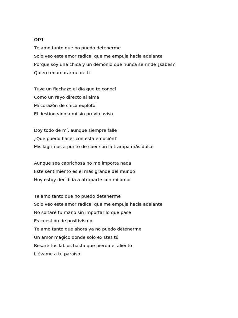 Letras Op y Ed Ponkutsu | PDF | Amor | Sicología