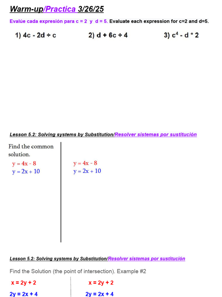 Warm Up Notes CW HW Intro To Substitution | PDF