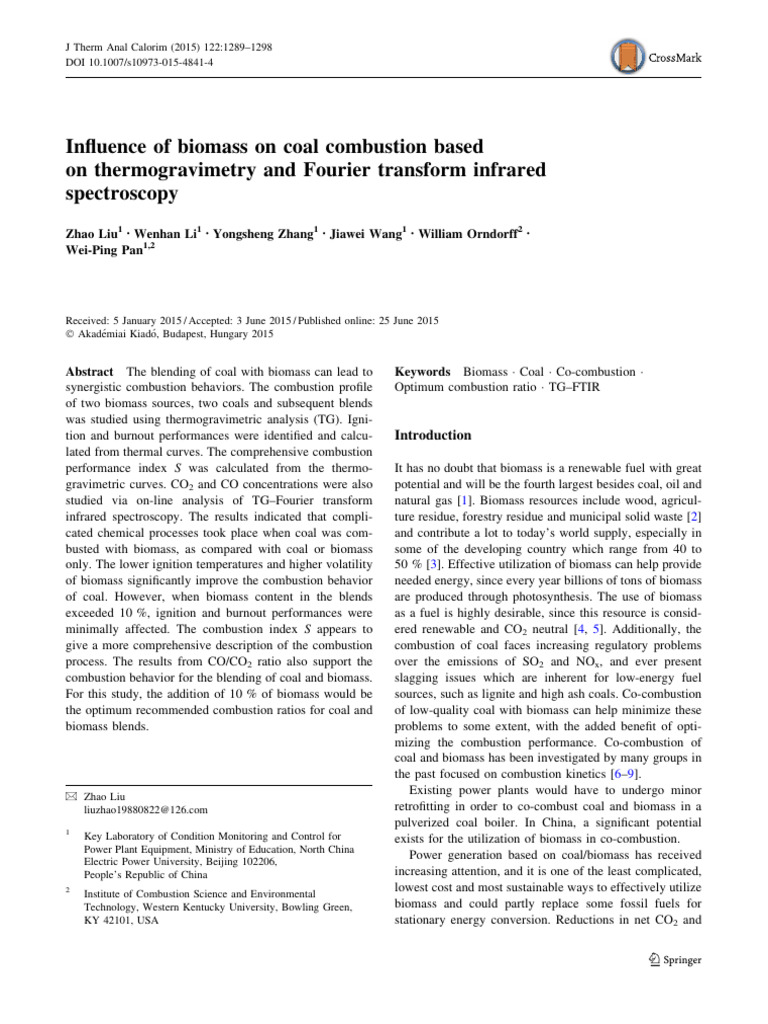Influence of biomass on coal combustion based on thermogravimetry and Fourier transform infrared ...