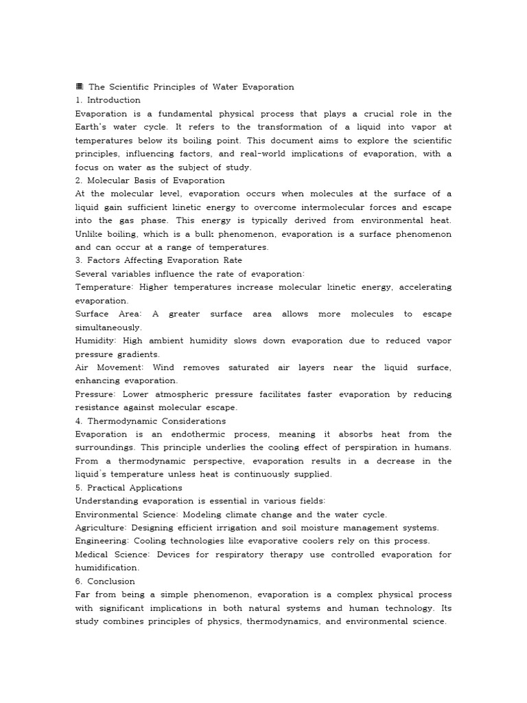 The Scientific Principles of Water Evaporation | PDF | Evaporation ...