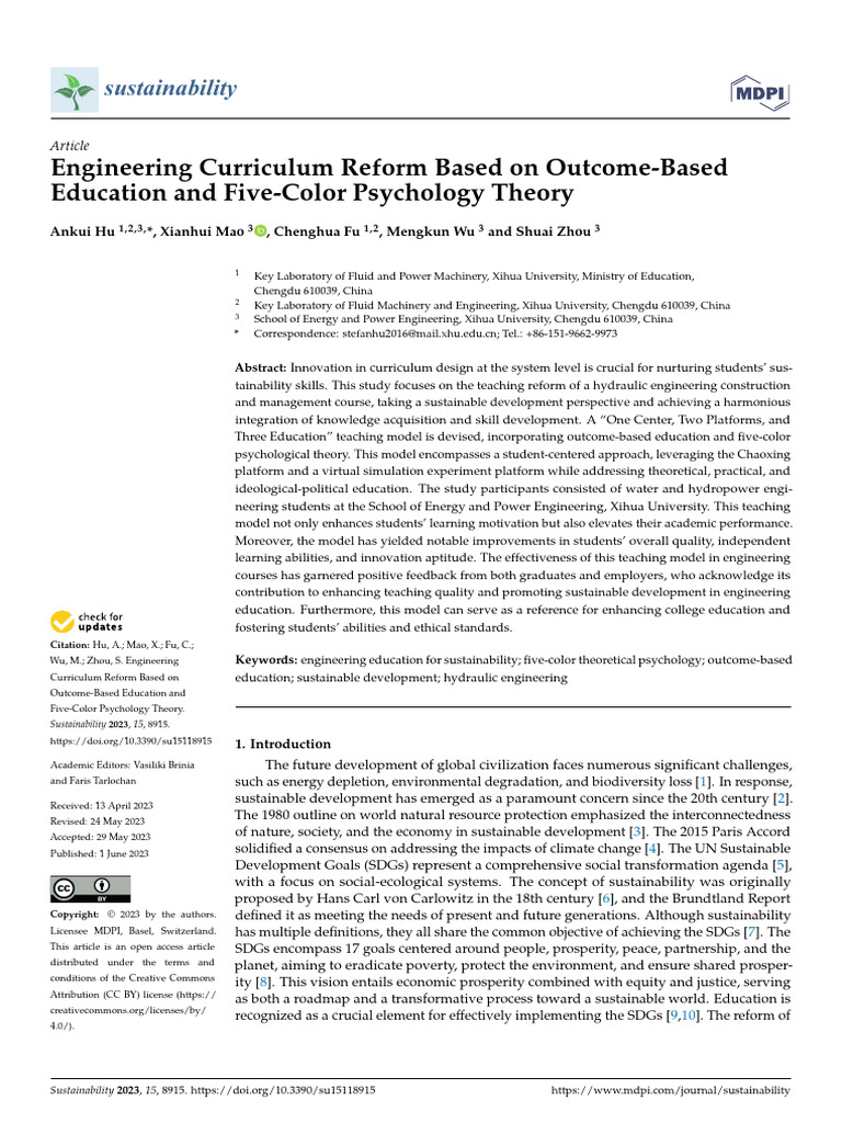 Engineering Curriculum Reform Based On Outcome-Based Education and Five-Color Psychology Theory ...