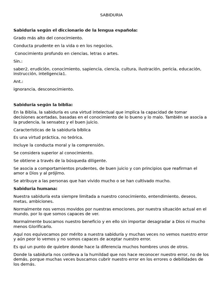 Características de la Sabiduría según la Biblia | PDF | Sabiduría ...