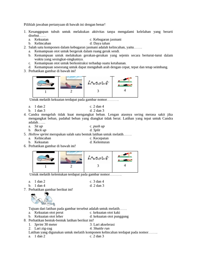 KISI KISI SOAL SMSTR PJOK KLS 9 | PDF