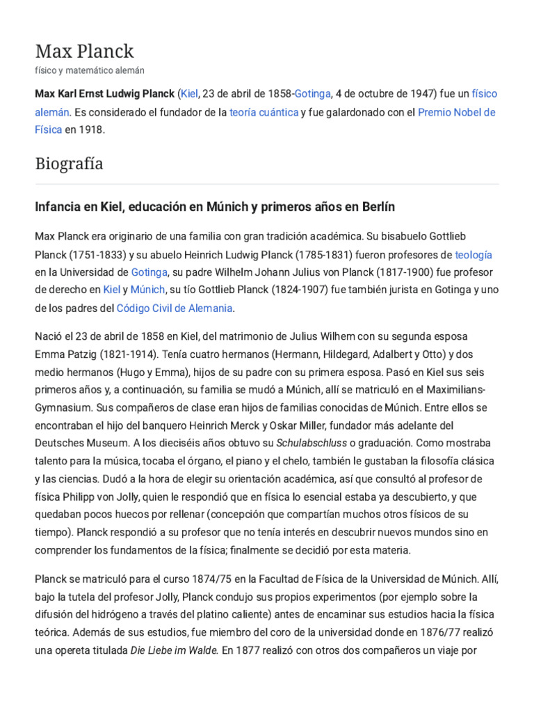 Max Planck - Wikipedia, la enciclopedia libre | PDF | Física