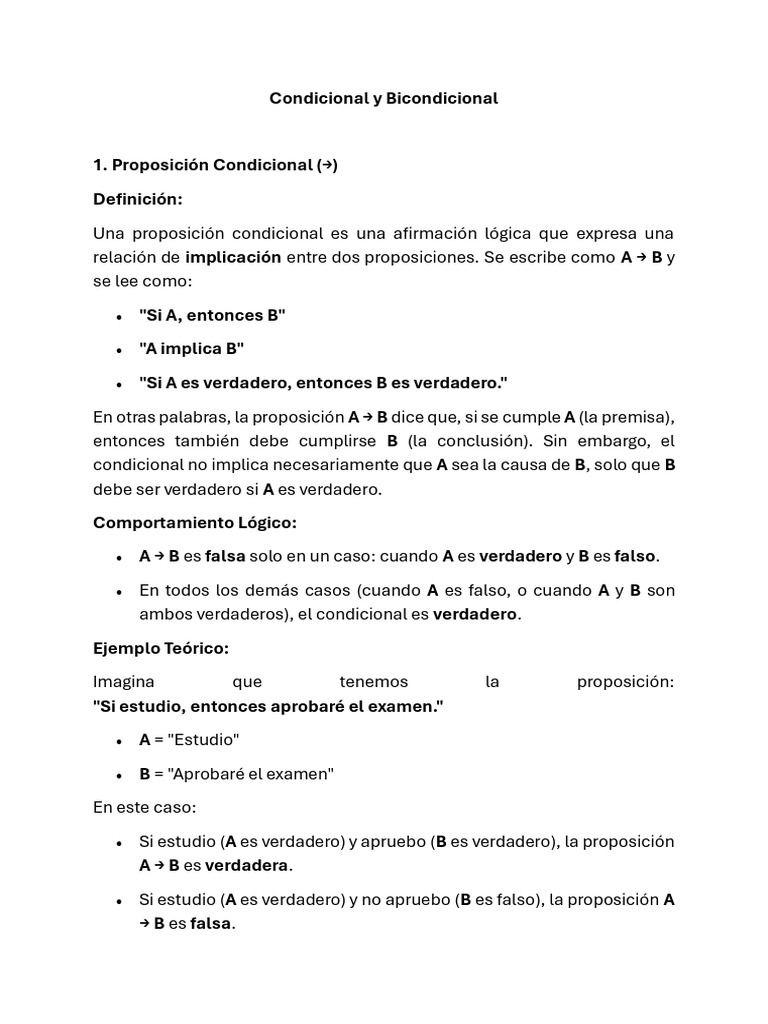 Condicional y Bicondicional | PDF | Si y solo si | Proposición