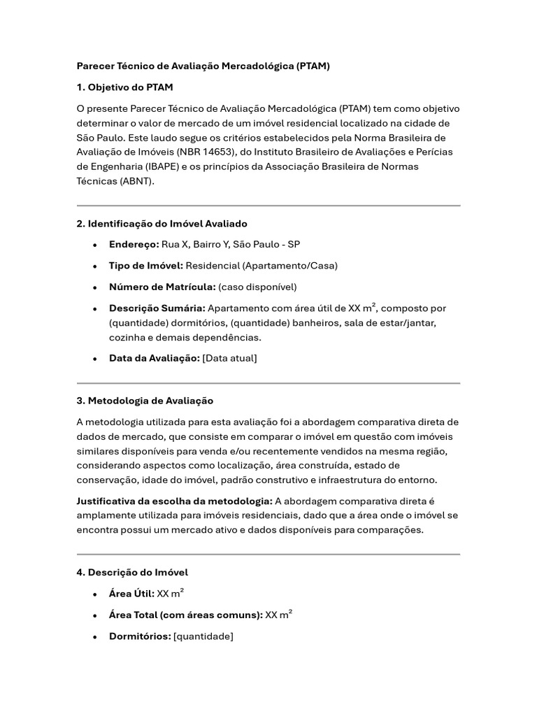 Modelo Completo de Parecer Técnico de Avaliação Mercadológica (PTAM ...