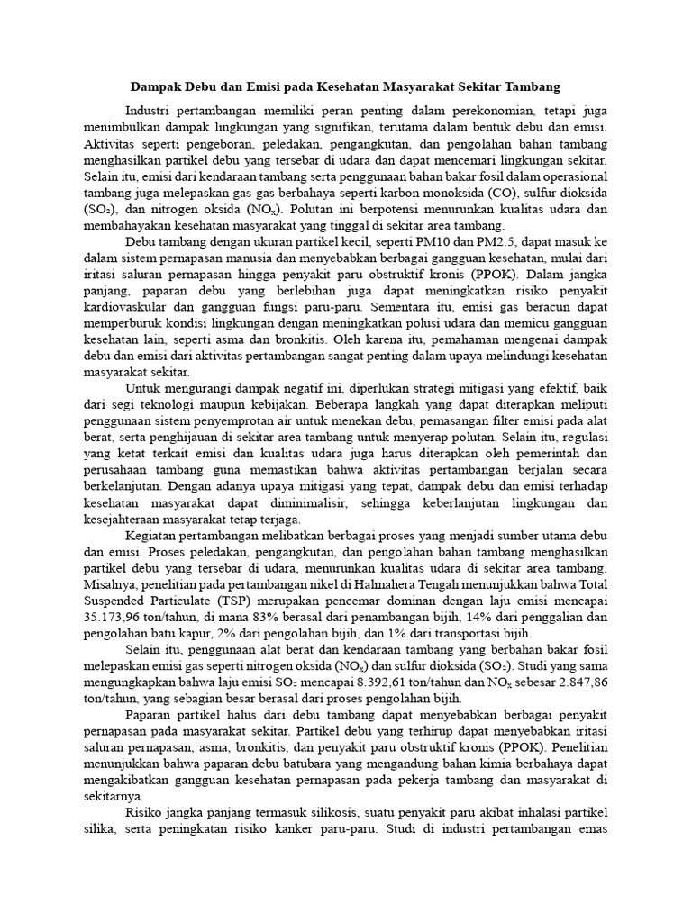 Dampak Debu Tambang pada Kesehatan Masyarakat | PDF