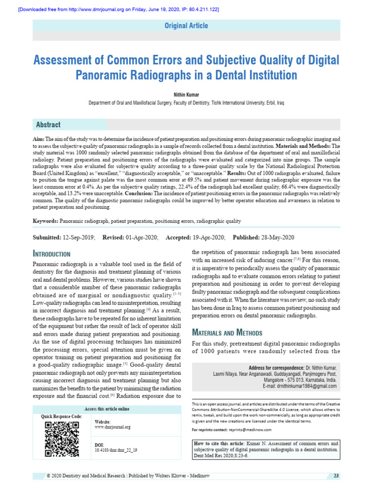Assessment of Common Errors and Subjective Quality | PDF | Radiography ...