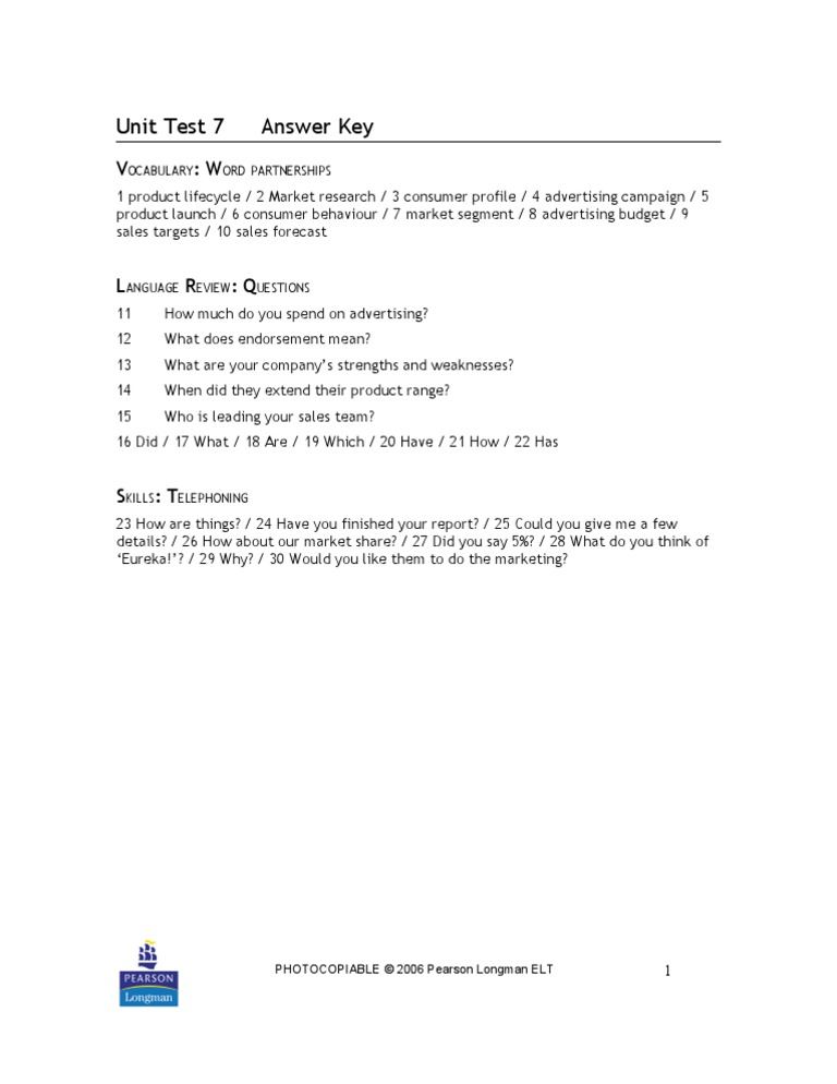 Unit Test 7 Key | PDF | Career & Growth | Business