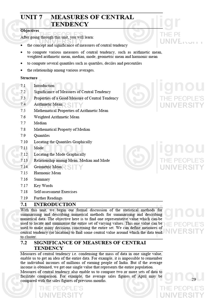 Measures of Central Tendency Notes | PDF | Mean | Average