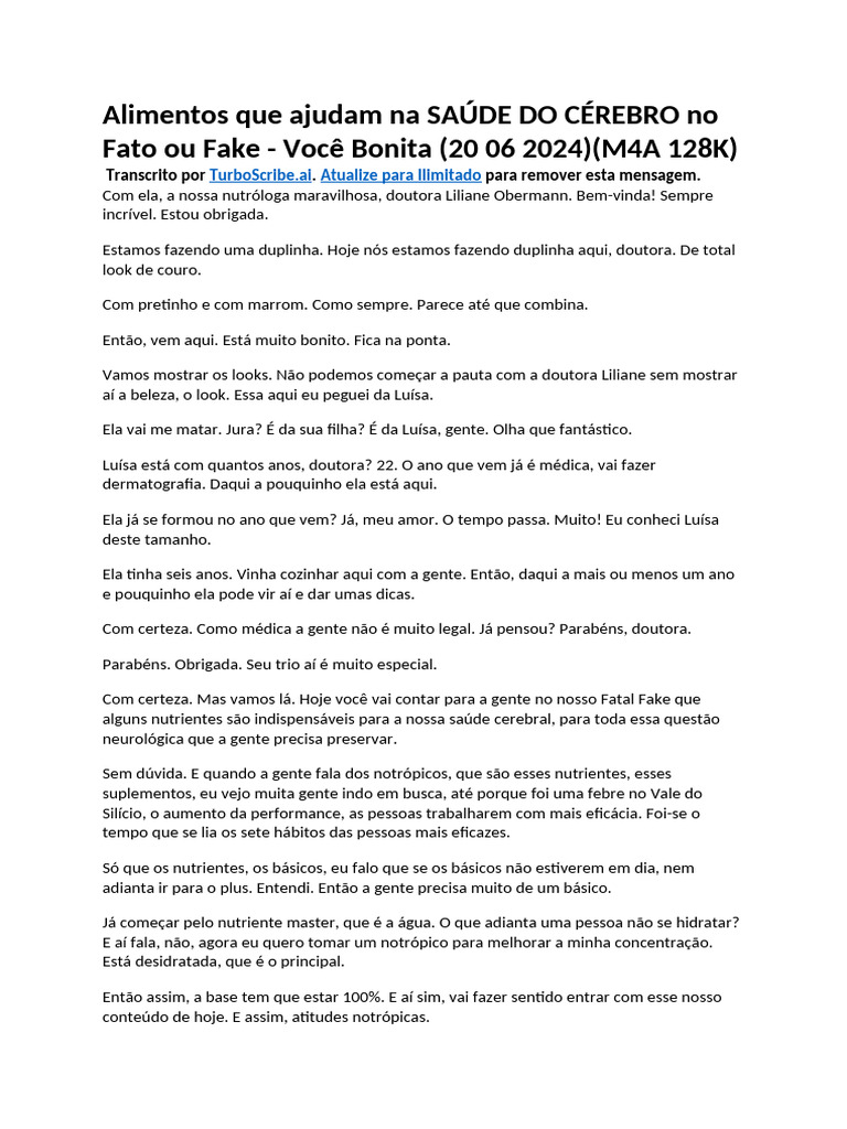 Alimentos que ajudam na SAÚDE DO CÉREBRO no Fato ou Fake - Você Bonita (20 06 2024)(M4A 128K ...