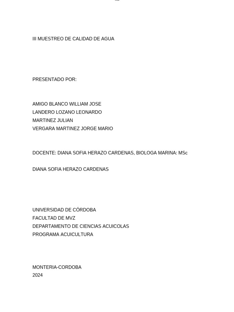 III Muestreo Calidad de Agua (1) | PDF | Amoníaco | Agua