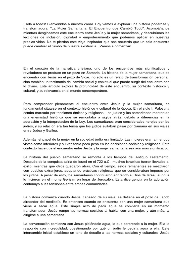 La Mujer Samaritana - El Encuentro Que Cambió Todo | PDF | Jesús | Samaria