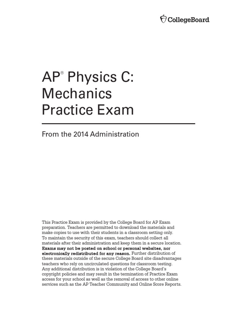 2014 AP Physics C Mechanics Practice Exam MCQ Multiple Choice Questions ...