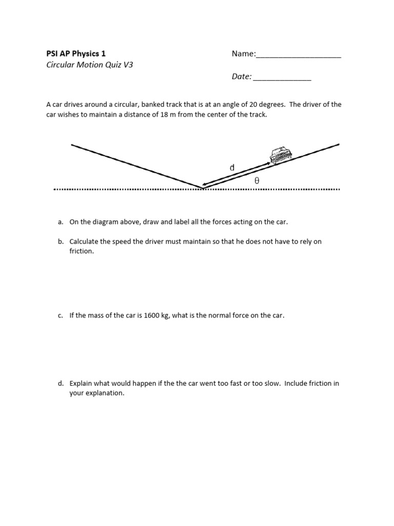 Circular Motion Quiz for AP Physics 1 | PDF