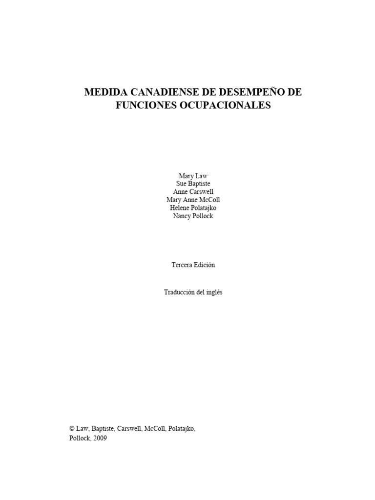 COPM_Spanish_Manual | PDF | Terapia ocupacional | Validez (Estadísticas)