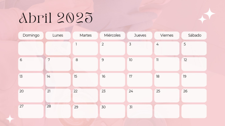 Calendario Abril 2025 Simple Rosado | PDF