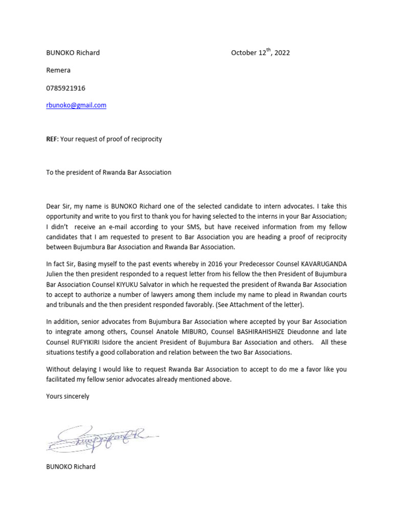 Your Request of Proof of Reciprocity | PDF
