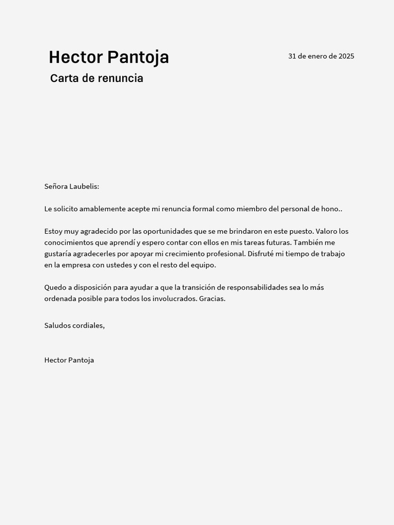 Carta de renuncia de Hector Pantoja | PDF