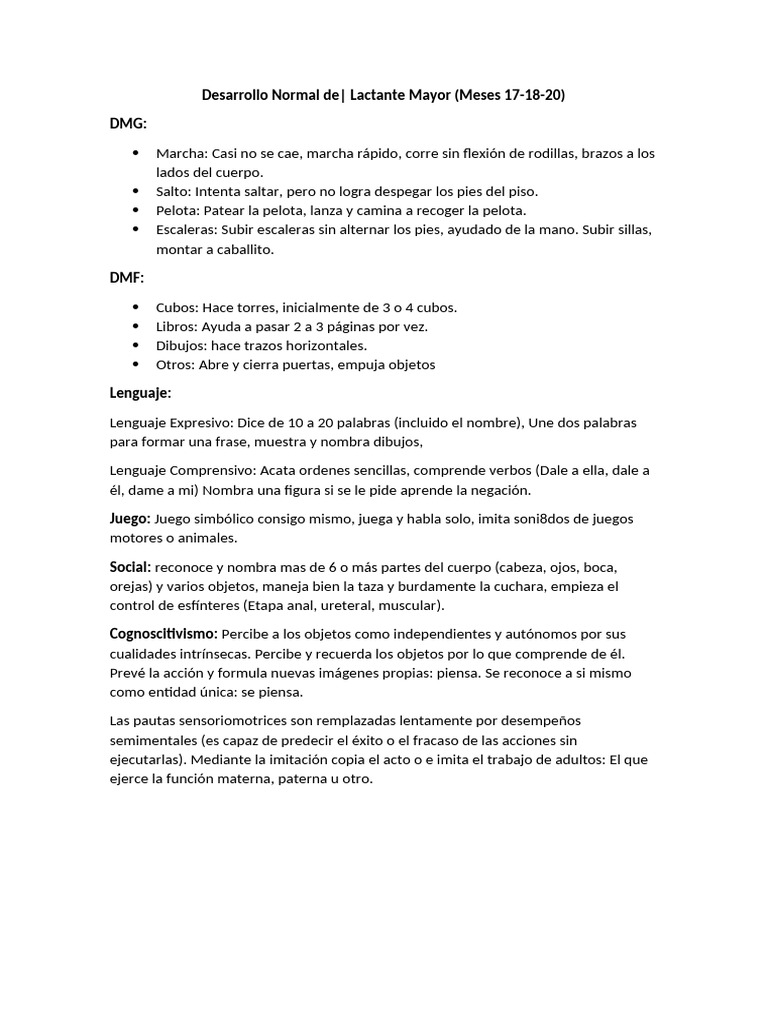 Desarrollo Normal de Lactante Mayor | PDF