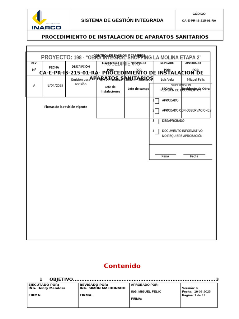 Procedimiento de Instalaciones de Aparatos | PDF | Seguridad y salud ocupacional | Perforación