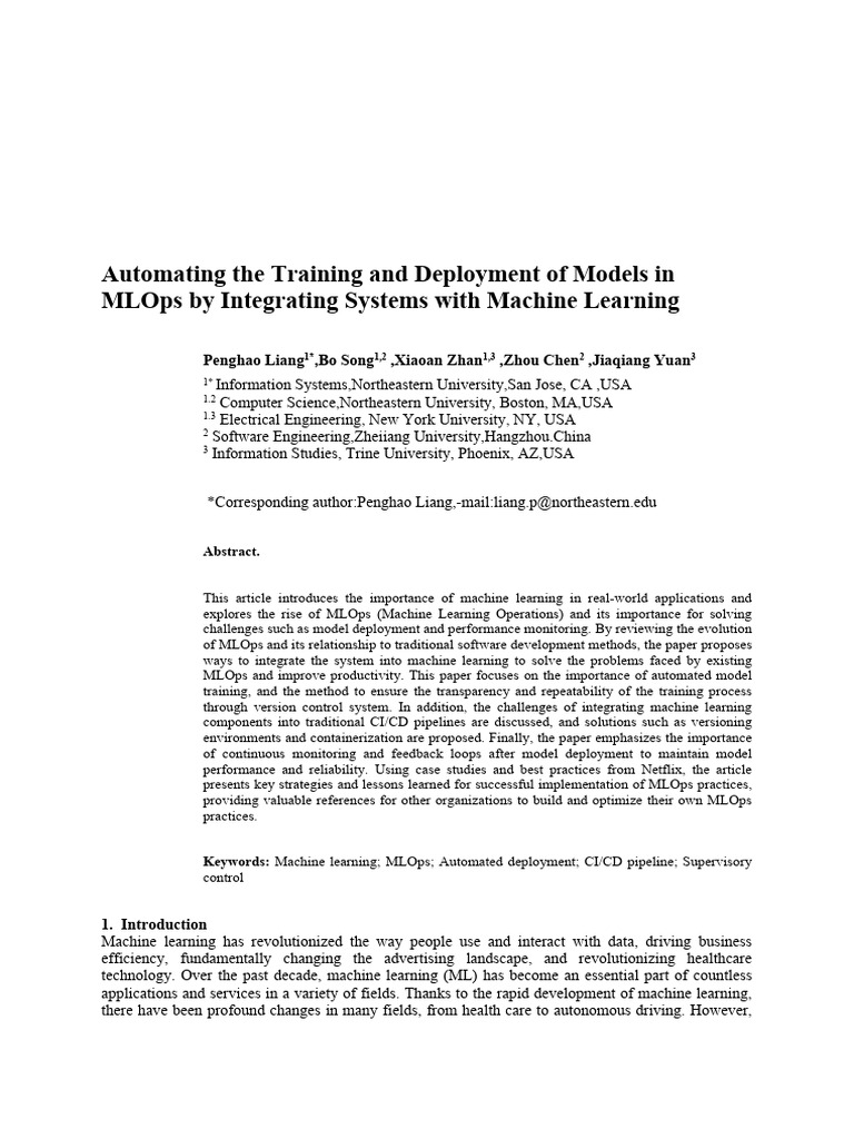Automating the Training and Deployment of Models in MLOps by Integrating Systems with Machine ...