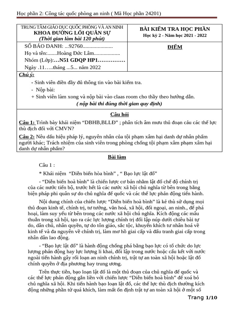 BAI KIEM TRA hp2 2022 | PDF