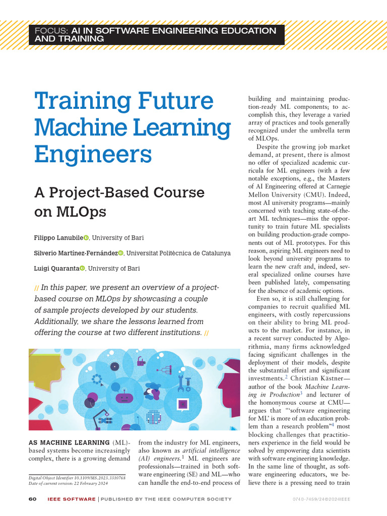 Training Future Machine Learning Engineers A Project Based Course On