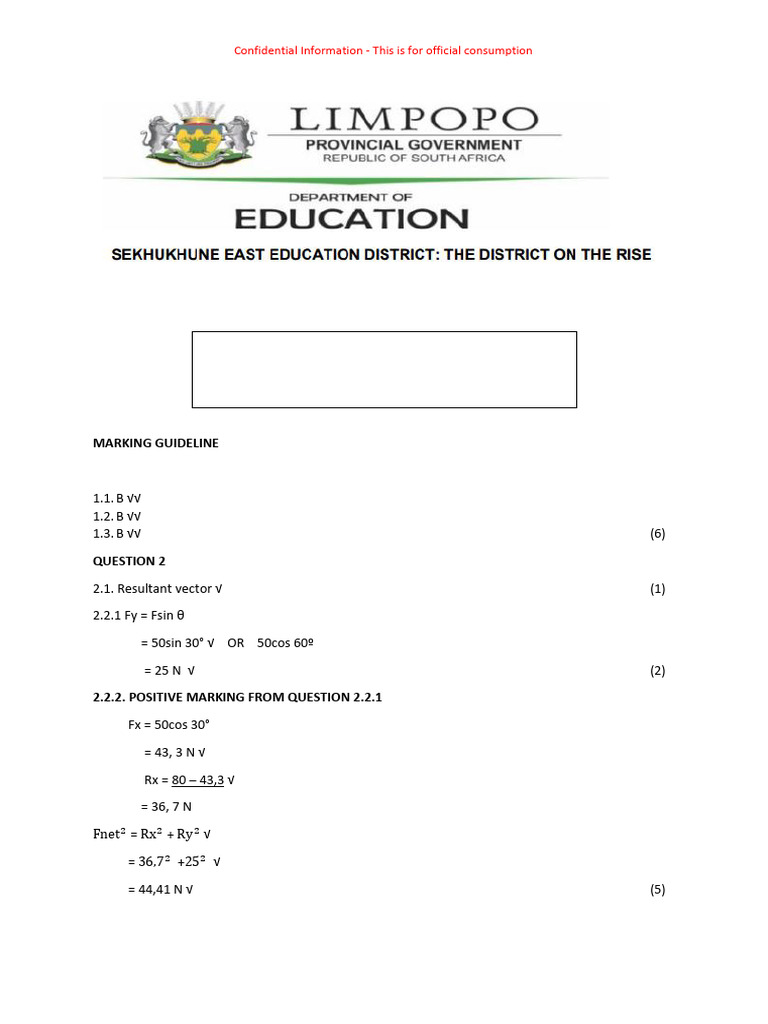 PHSC Midterm gr11 Marking Guideline | PDF | Force | Motion (Physics)