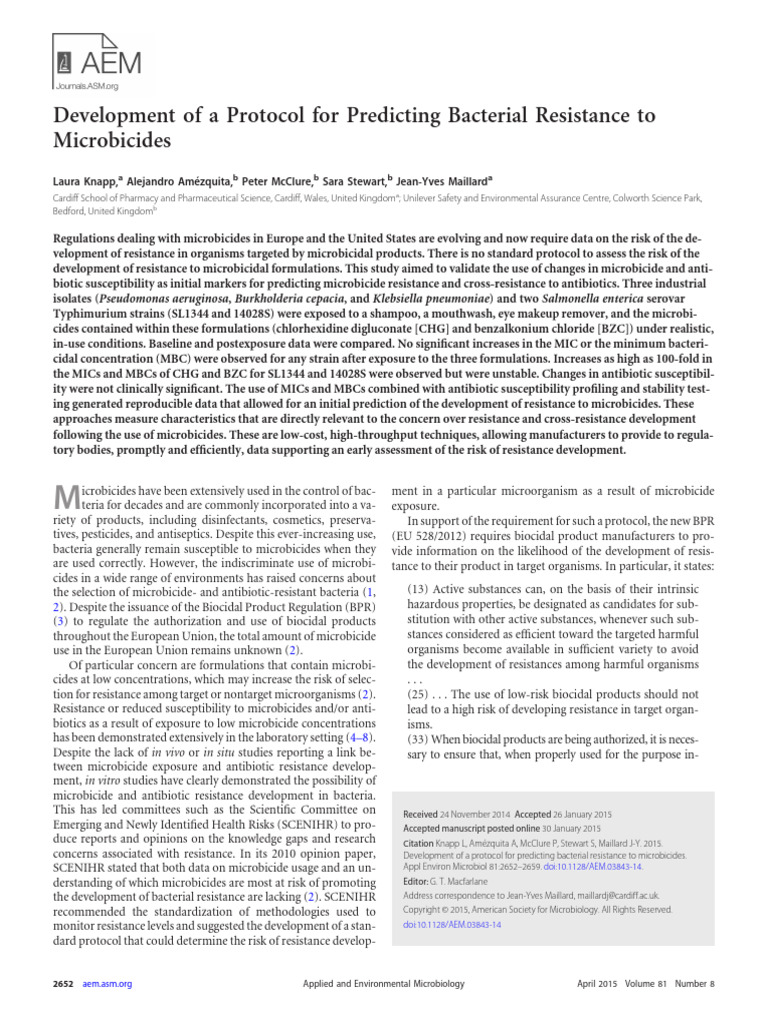 Development of A Protocol For Predicting Bacterial Resistance To ...