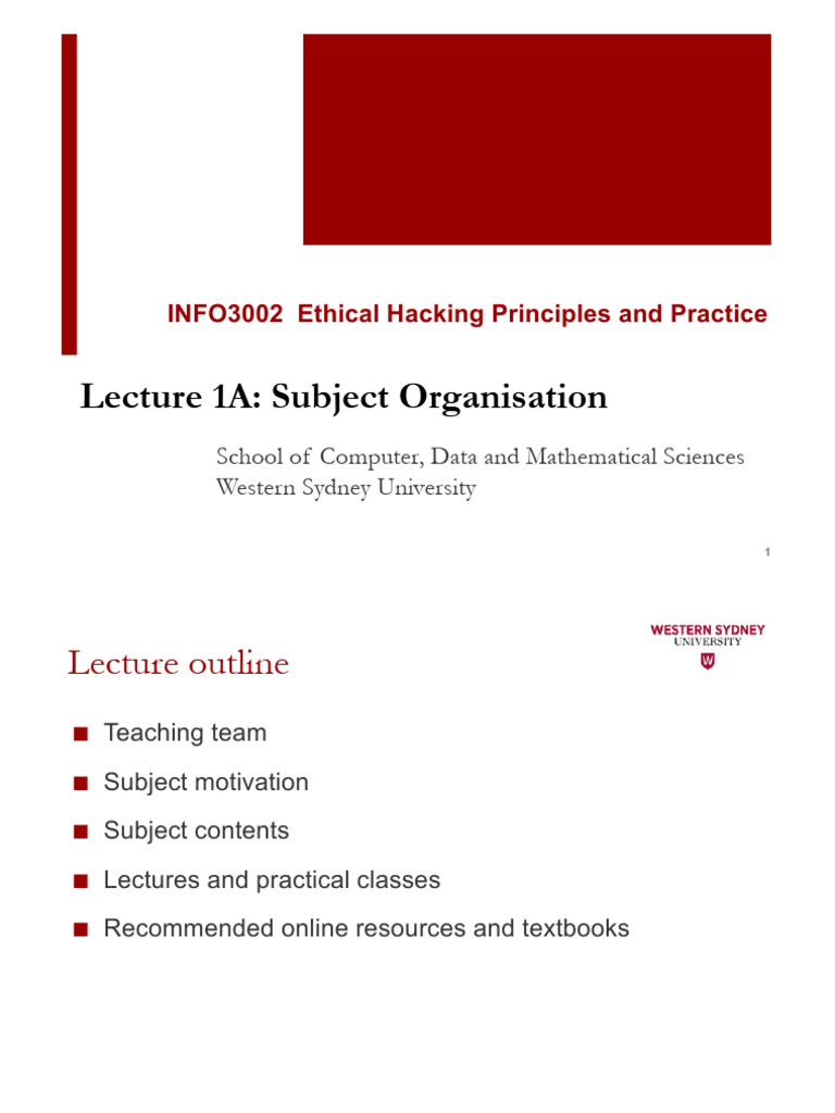 Lecture01A Subject Organisation | PDF | Security Hacker | Cyberspace