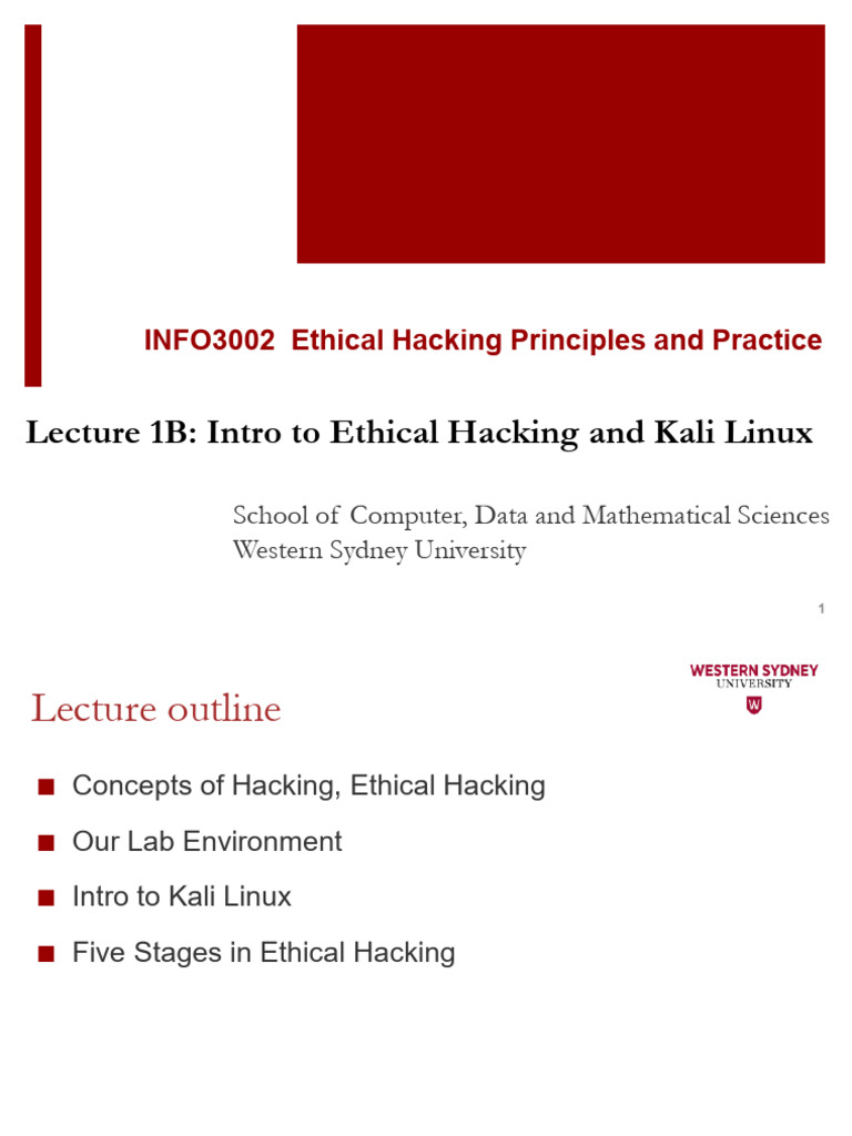 Lecture01B EthicalHacking Kali | PDF | Virtual Machine | Sudo