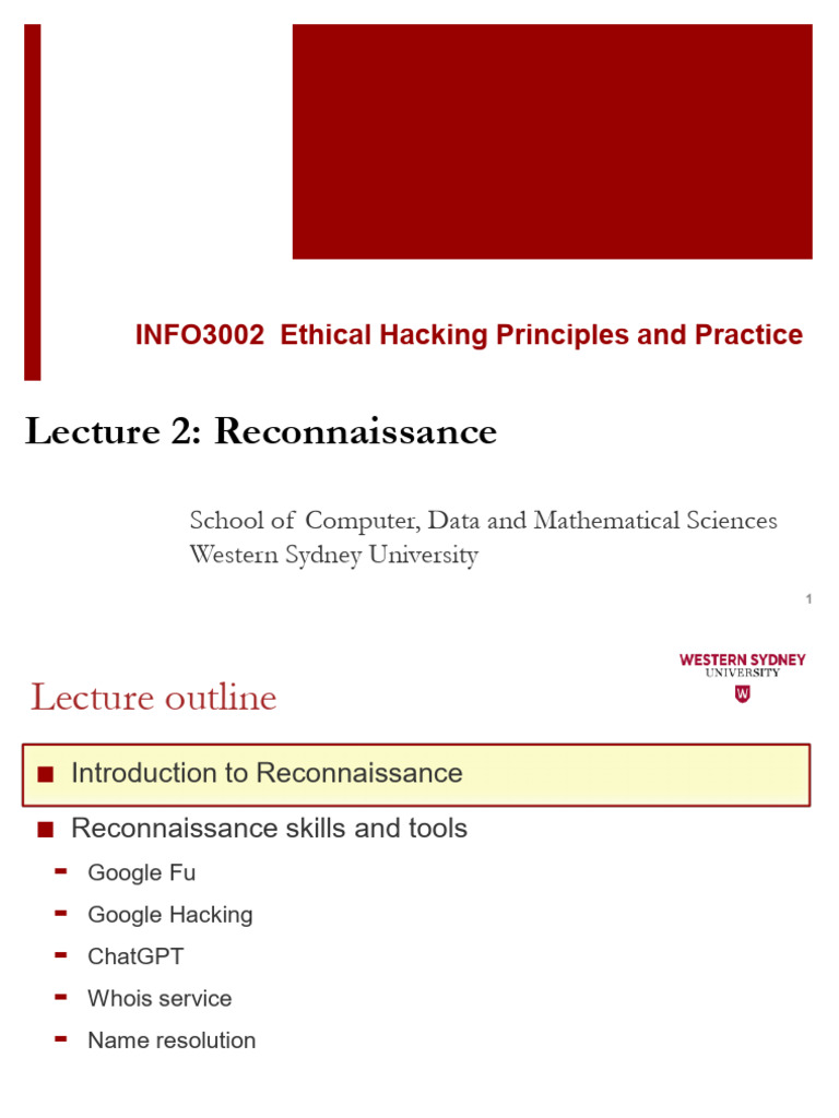 Lecture02 Reconnaissance | PDF | Domain Name System | Domain Name