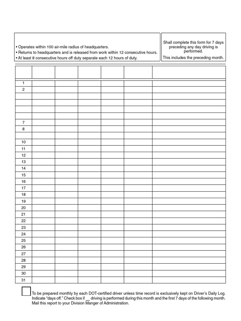 Driver's Time Record Sheet Template | PDF