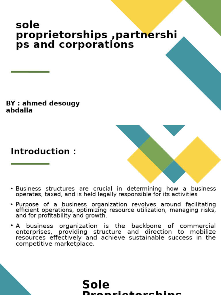 Business Structures: Sole Proprietorships, Partnerships, Corporations ...