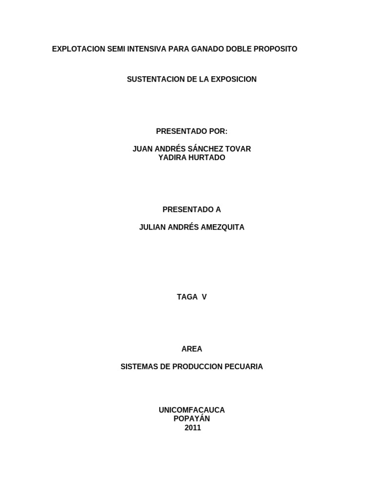 EXPLOTACION SEMI INTENSIVA PARA GANADO DOBLE PROPOSITO | PDF | Pasto ...