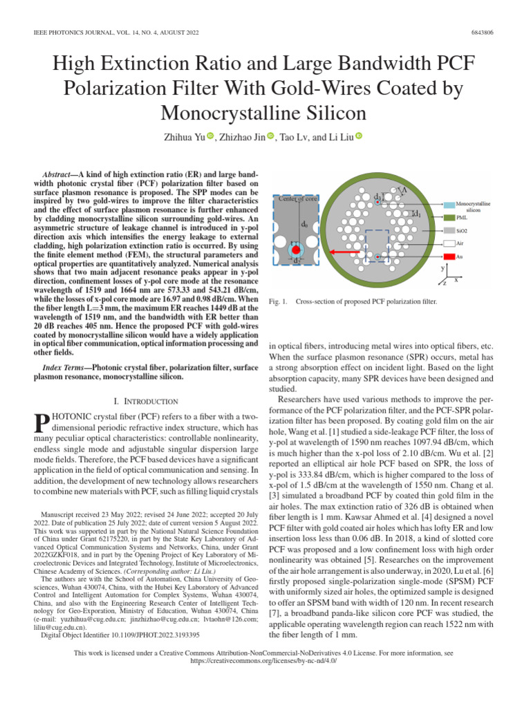High Extinction Ratio and Large Bandwidth PCF Polarization Filter With ...
