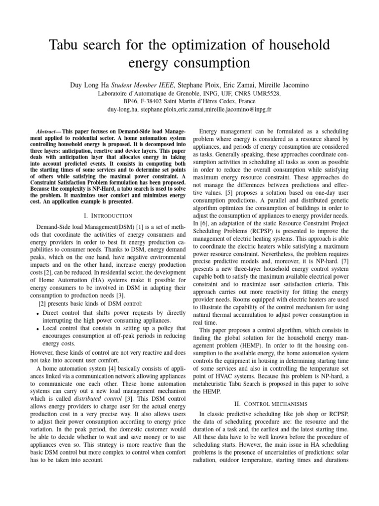 Tabu Search for the Optimization of Hous | PDF