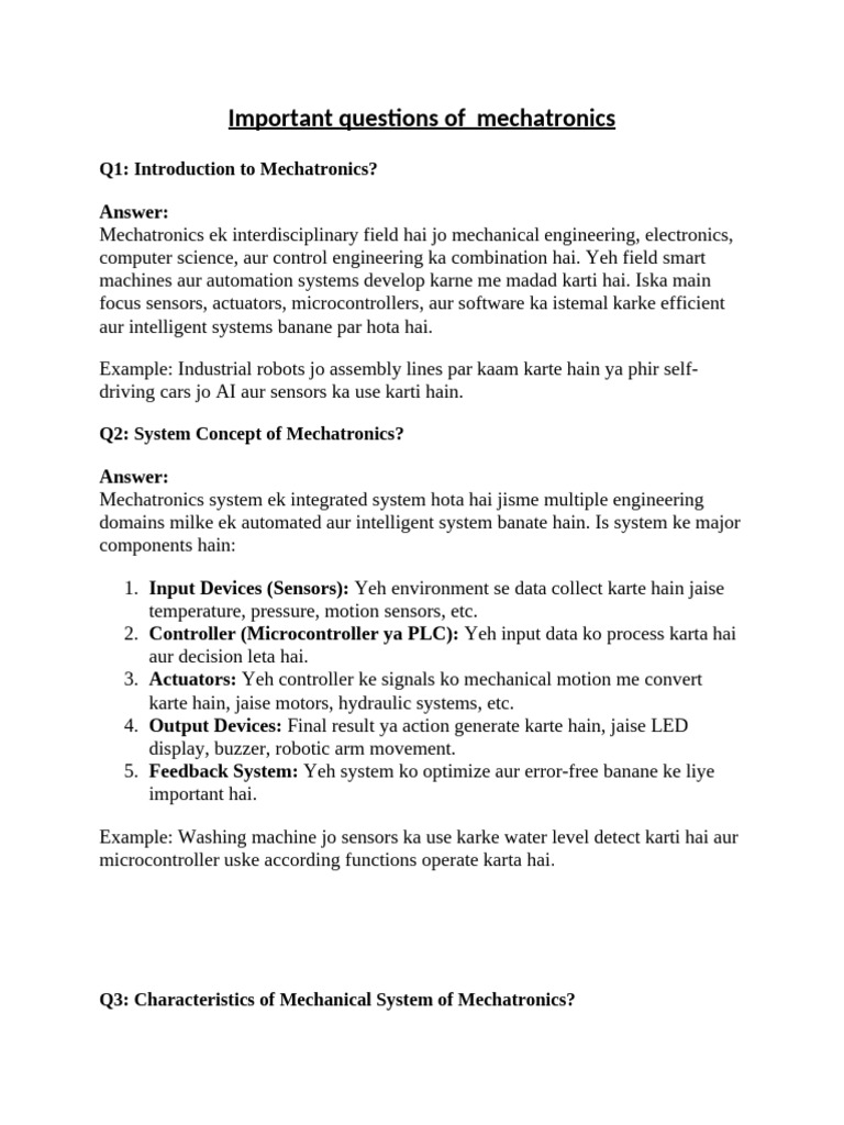 Important Questions of Mechatronics | PDF | Inductor | Capacitor