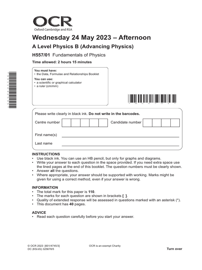 A Level Physics B Exam Paper H557/01 | PDF | Gases | Atomic Nucleus
